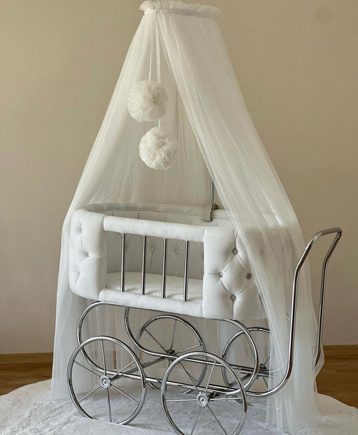 Luxury Baby Crib With Silver Wheels - Cream – PinkRooms