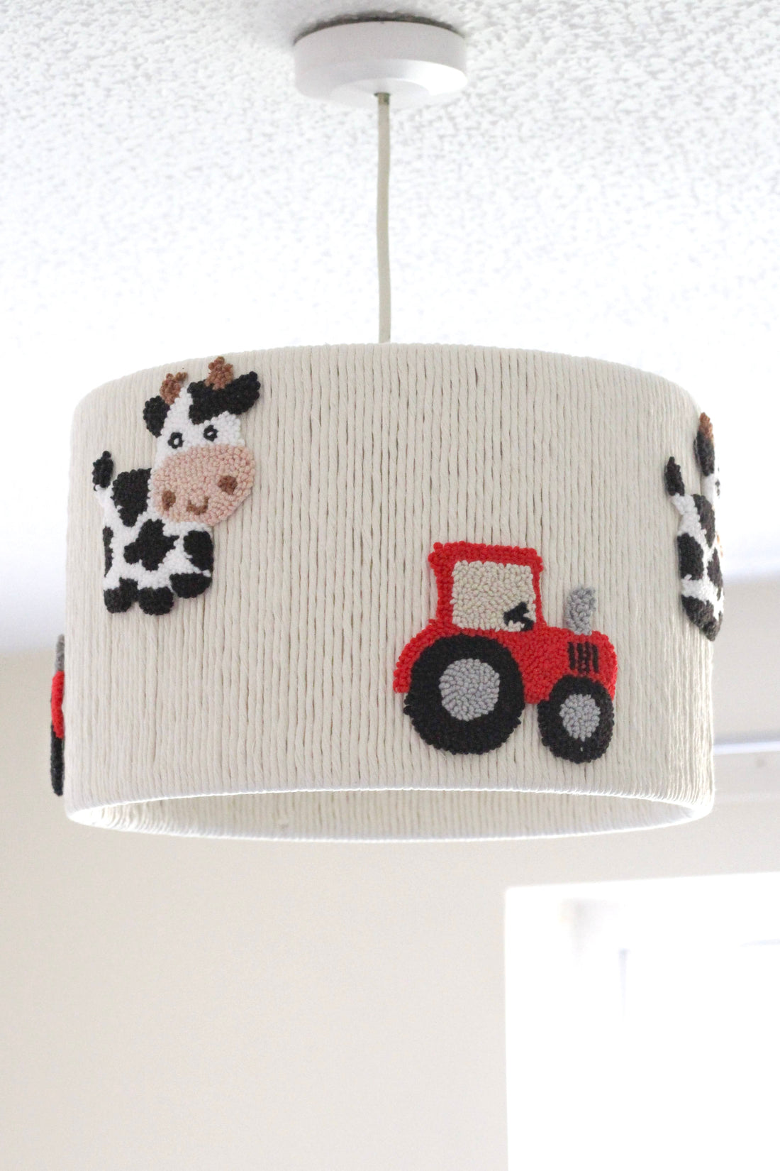 FARM THEMED LAMPSHADE decorated with cows and red tractors 🐄 – PinkRooms