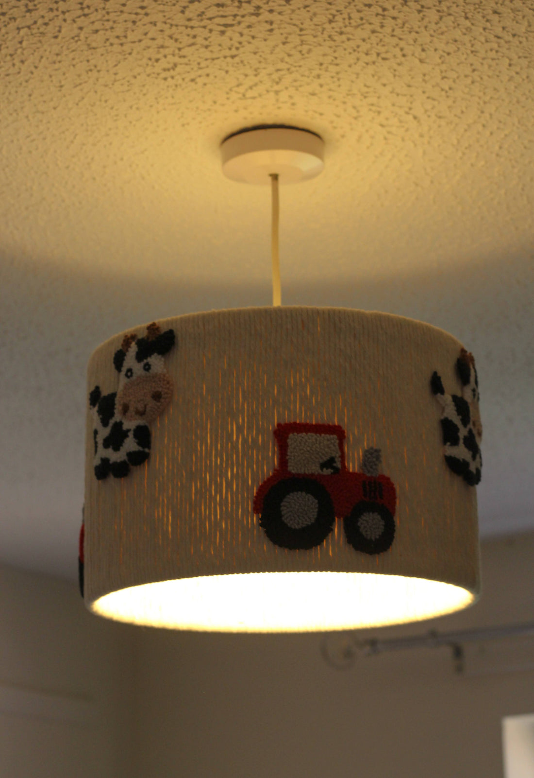 FARM THEMED LAMPSHADE decorated with cows and red tractors 🐄 – PinkRooms