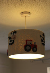 FARM THEMED LAMPSHADE decorated with cows and red tractors 🐄 – PinkRooms